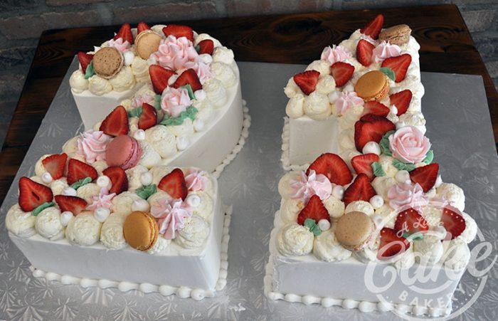 21st Birthday Cake - Sheet Cake With Strawberries And Macaroons