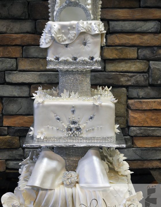 Fondant Wedding Cake Finshed With Handpiped Lace And Cascading Sugar ...