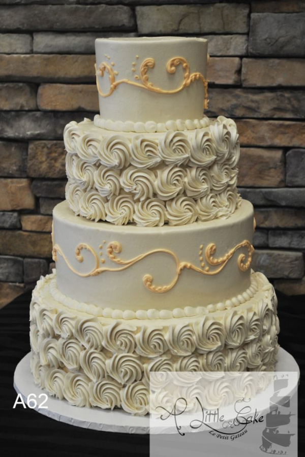 A62 – Off-White Buttercream Wedding Cake With Floral Design