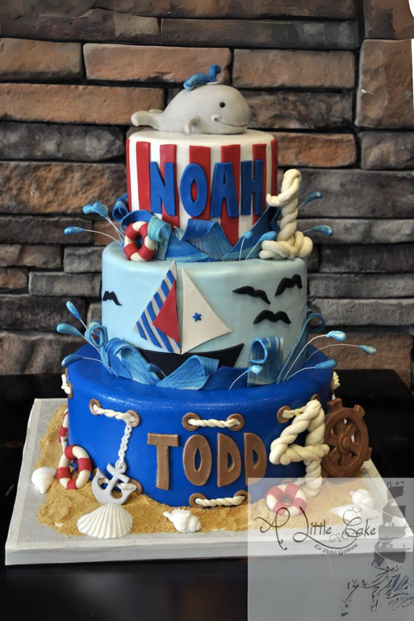 C013 – Personalized Nautical Custom Cake With Whale And Ship