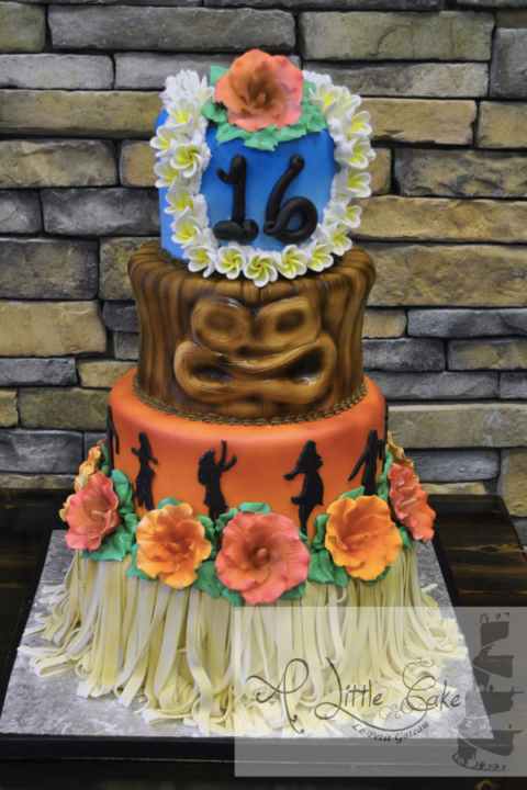 C35 – Hawaii Custom Cake With Hula Skirt And Tropical Flowers