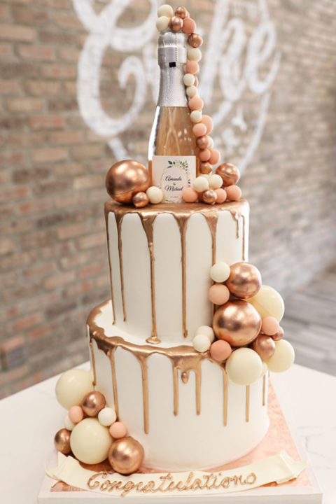 Champagne Rose Gold Drip Birthday Cake