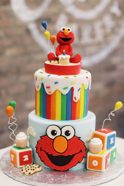 Elmo Tiered Birthday Cake With Blocks