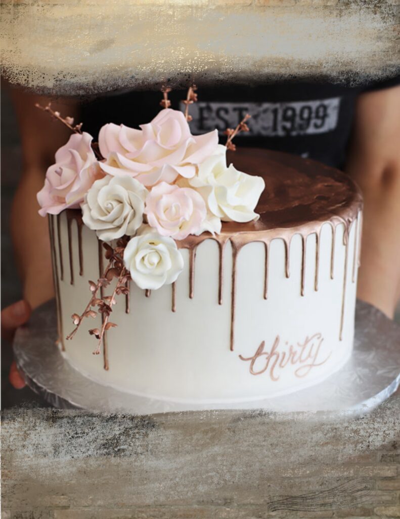 Fondant Iced Cake With Rose Gold Drip