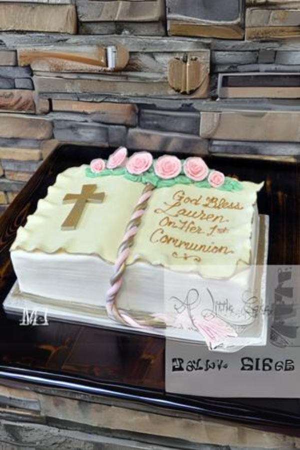 Sugar Flowers & Watercolor Communion Cake