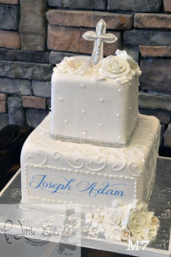 M7 – White Square Tiered Communion Cake