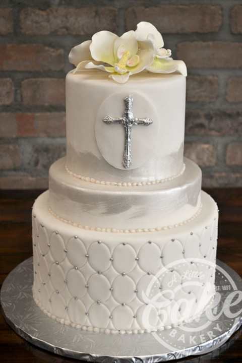Three Tiered Fondant Communion Cake