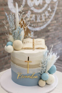 Rustic finish buttercream iced communion cake