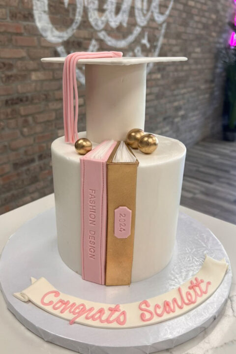White And Gold Graduation Cake